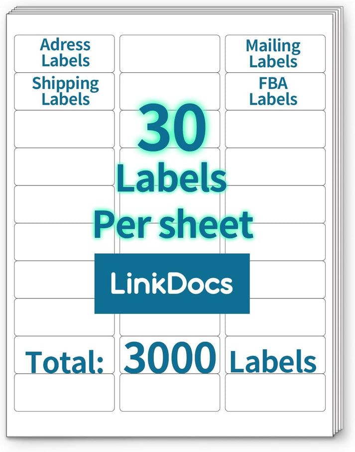 LinkDocs 30 Up Shipping Address Labels for Laser and Inkjet Printers