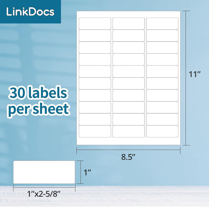 LinkDocs 30 Up Shipping Address Labels for Laser and Inkjet Printers